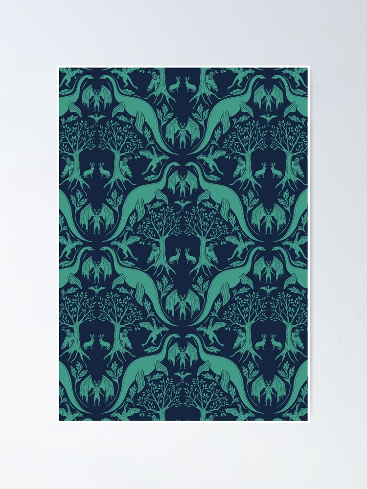 "Teal & Blue Cryptid Damask" Poster for Sale by somecallmebeth | Redbubble