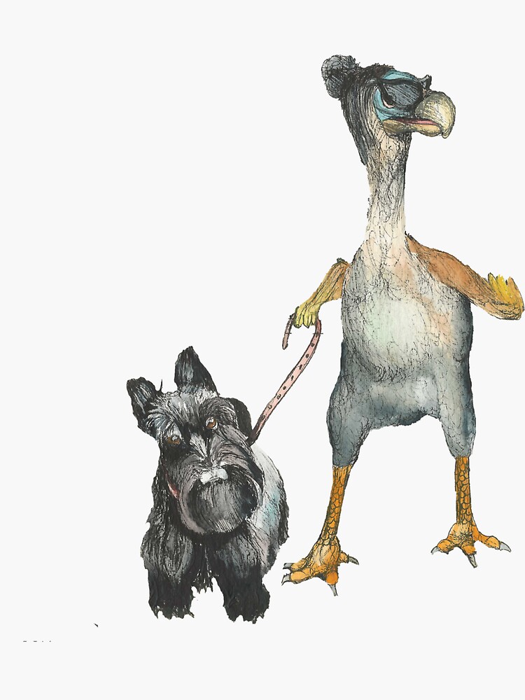 "Dodo girl walks her Terrier" Sticker for Sale by DodoGallery | Redbubble