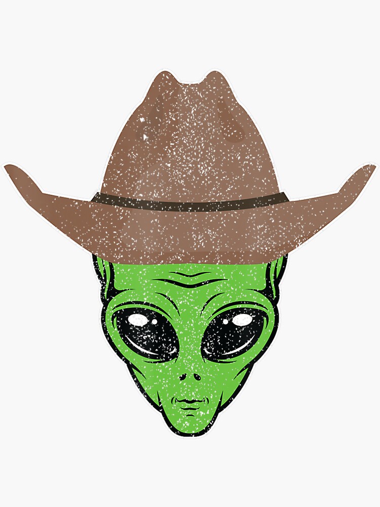 "Alien Cowboy Hat Halloween For Outer Space Lover" Sticker for Sale by ...