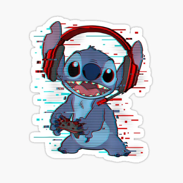 "Stitch Gamer Glitch Headset and Controller" Sticker for Sale by olmera ...