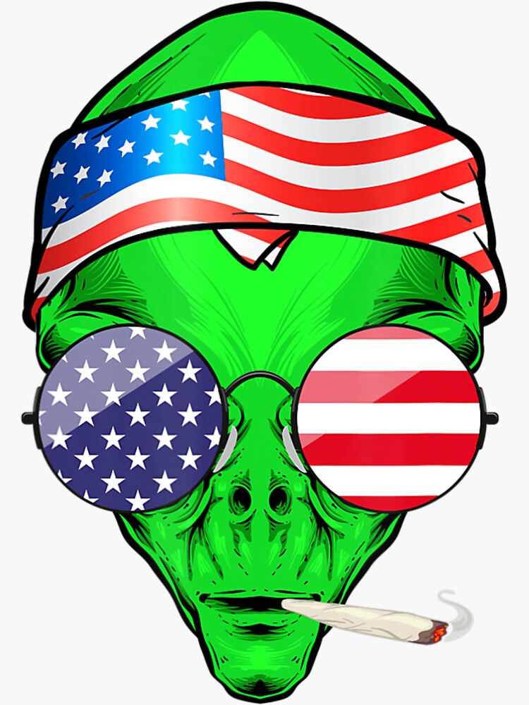 "Hippie Alien American Flag 4Th Of July Marijuana Weed" Sticker for ...