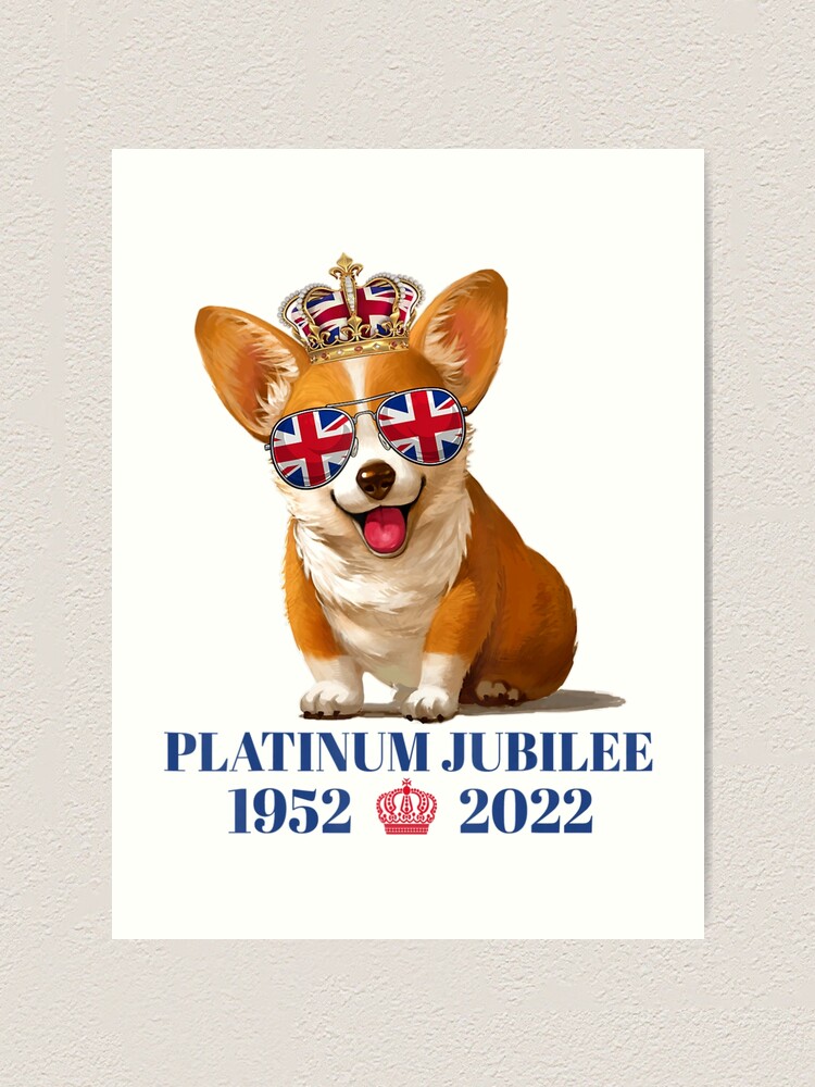 "Queen Platinum Jubilee Corgi With Crown 2022 British Flag" Art Print ...