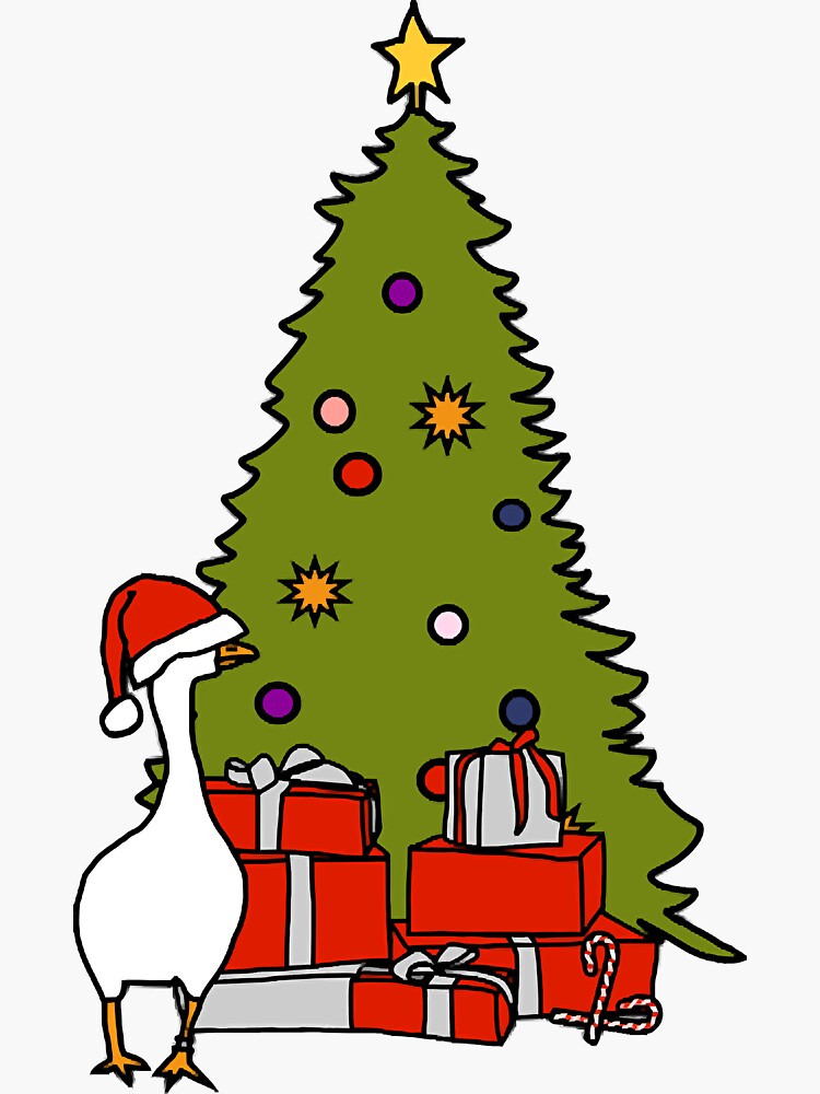 "Untitled Goose Game with Stolen Hat by Christmas Tree " Sticker for ...