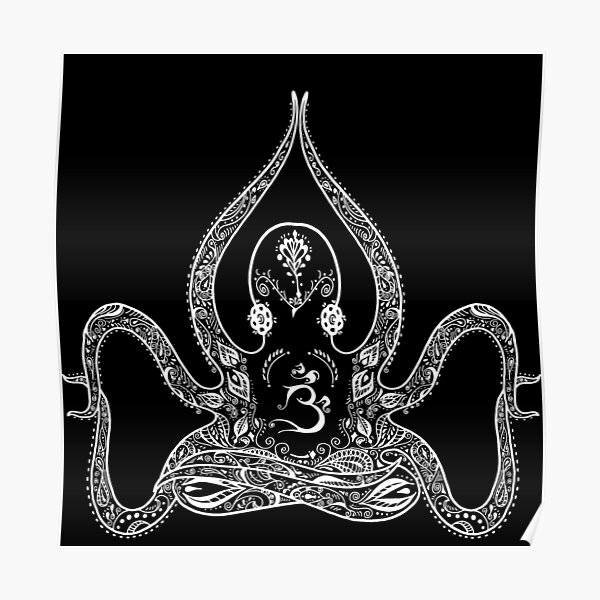 "Zen White Octopus Yoga Pose Mehndi Henna Style" Poster for Sale by ...