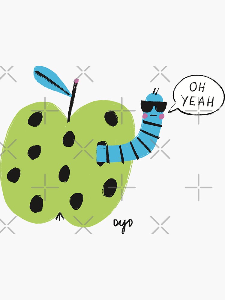 "Worm coming out of his apple" Sticker for Sale by Dimesydiretes ...