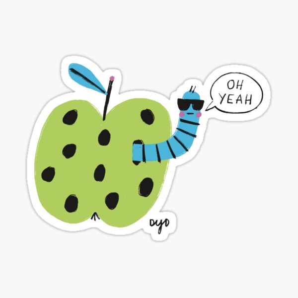 "Worm coming out of his apple" Sticker for Sale by Dimesydiretes ...