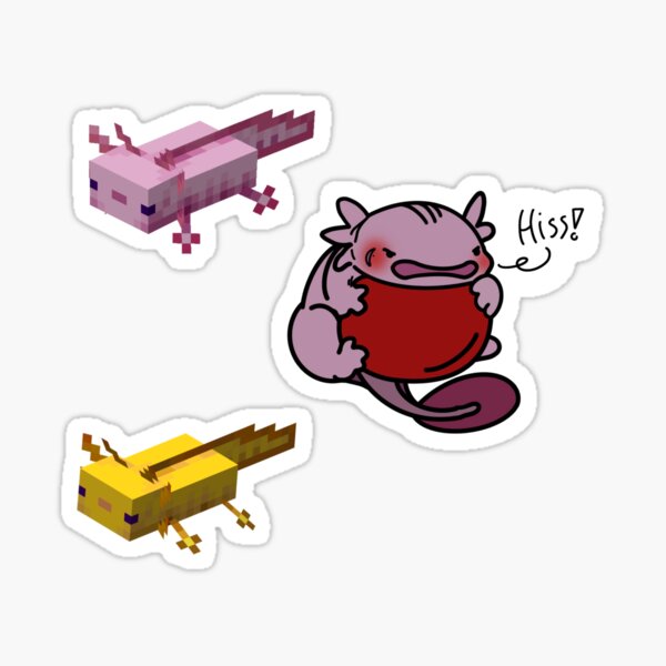 "Axolotl fan art, cute and angry, 3 in 1 purchase sticker only ...