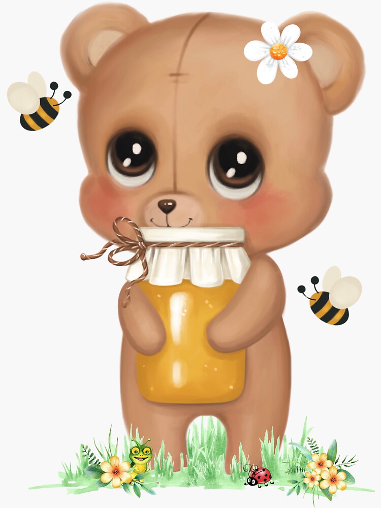 "Honey Loving Bear" Sticker for Sale by Craftpixsy | Redbubble