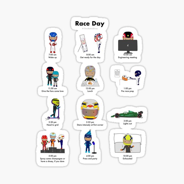 "Day in the Life of an F1 Driver - DoodleAndDrive " Sticker for Sale by ...