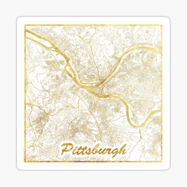 Pegatina «Mapa de Pittsburgh Gold» de HubertRoguski | Redbubble