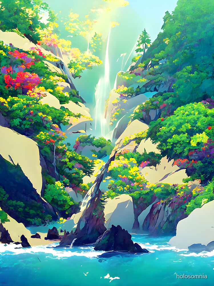 "Waterfall Valley" Sticker for Sale by holosomnia | Redbubble