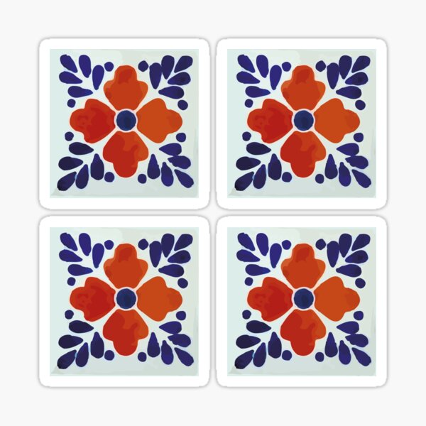 "Classic flower and leaves hand painted mexican folk art" Sticker for ...