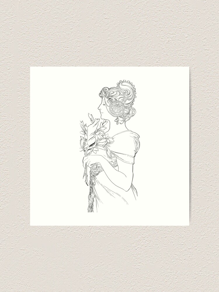 "Alphonse Mucha Line Art Coloring Page" Art Print for Sale by ...