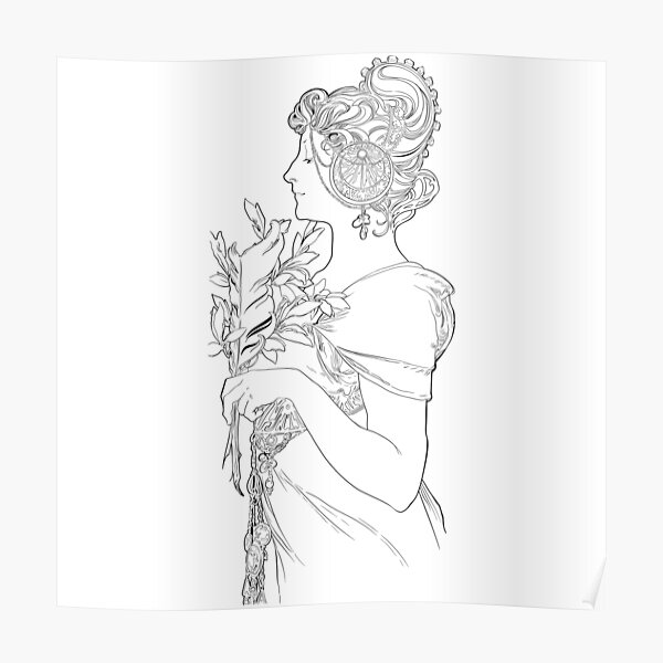 "Alphonse Mucha Line Art Coloring Page" Poster for Sale by AlienPharaoh ...