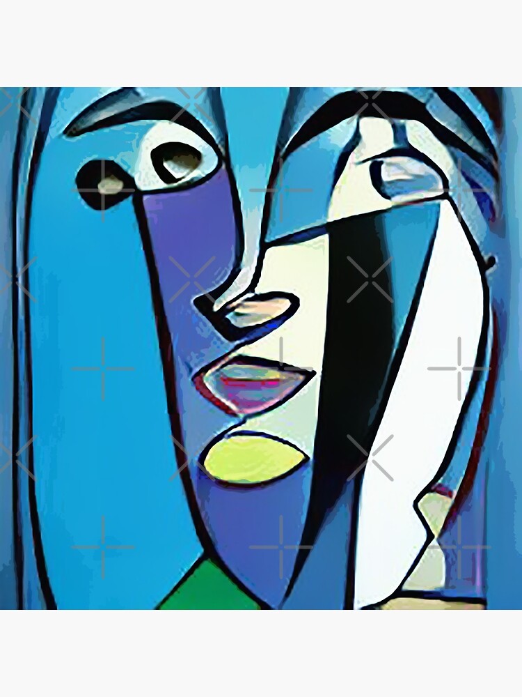 "Hip Cool Cubism Face Portrait Blue Abstract" Poster for Sale by ...