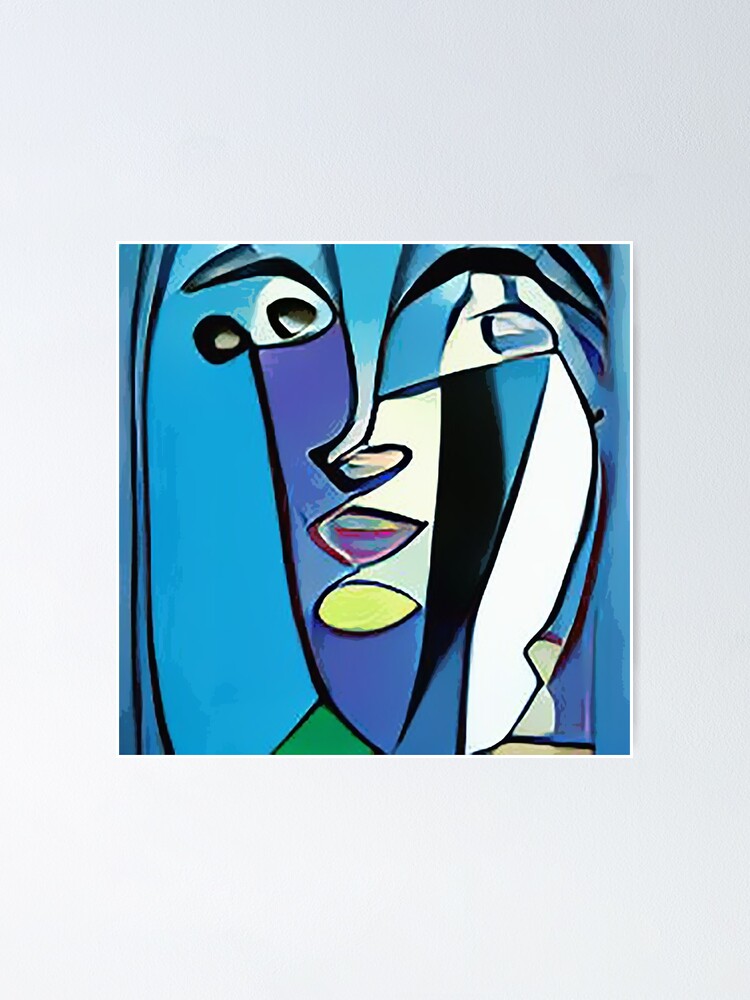 "Hip Cool Cubism Face Portrait Blue Abstract" Poster for Sale by ...