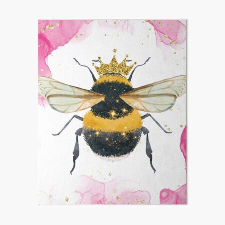 "Queen Bee Pink Watercolour | Gold Crown Glitter: " Art Board Print for ...