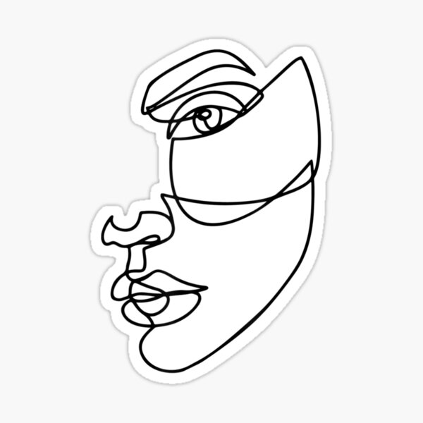 "Face Abstract Line Art Drawing Top Minimalist Aesthetic" Sticker for ...