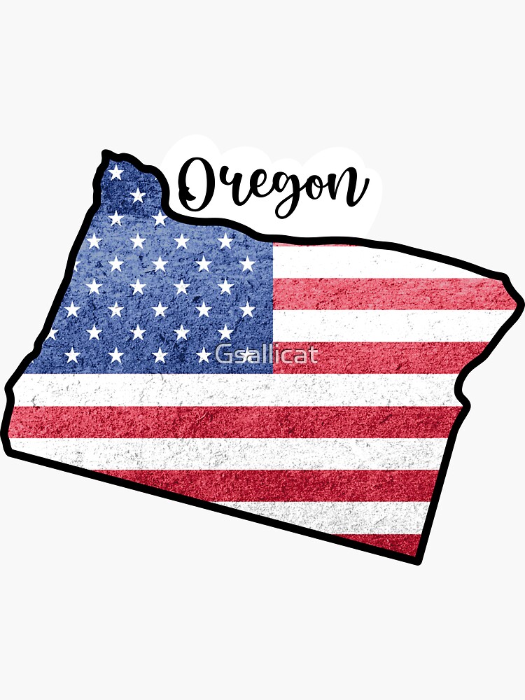 "Oregon State Outline with Patriotic USA American Flag" Sticker for ...
