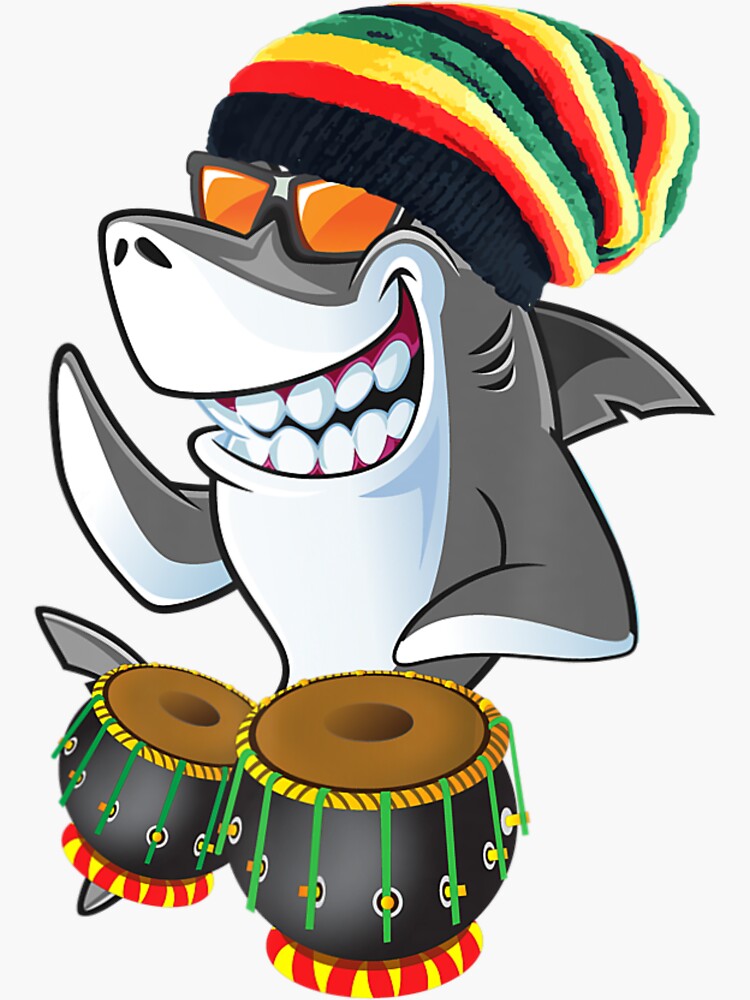 "Rasta Reggae Shark On Drums" Sticker for Sale by EdowaAkai | Redbubble