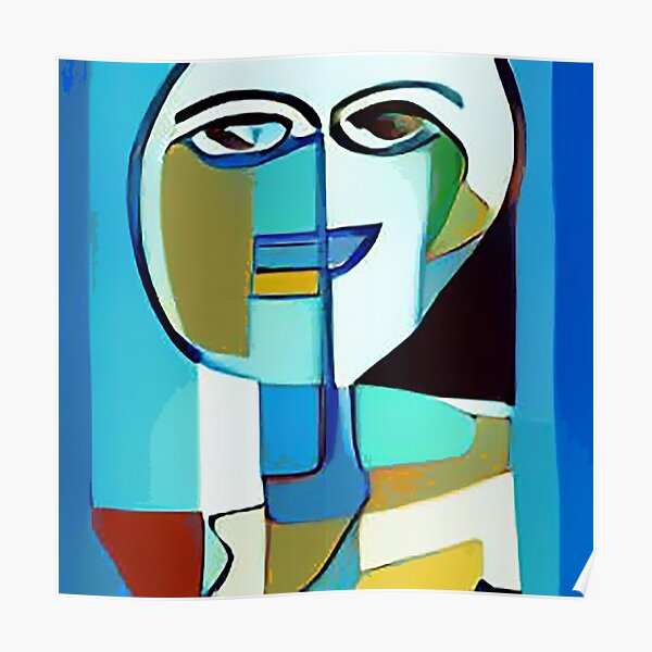"Modern Art Face Contemporary Blue Abstract" Poster for Sale by ...