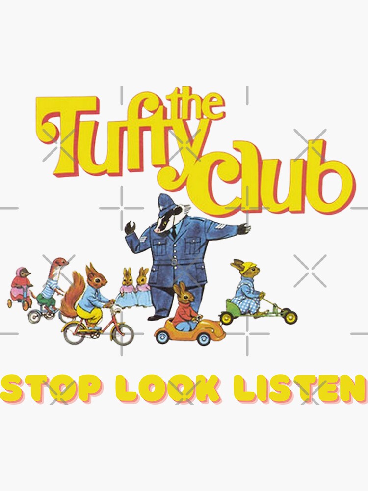 "Tufty Club, vintage UK road safety, stop look listen retro" Sticker ...