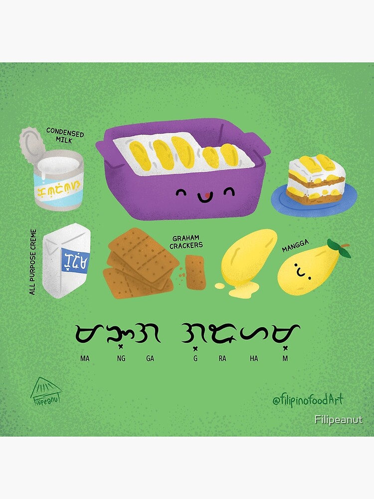 "Mango graham ref cake float with Baybayin Filipino food art" Art Print ...
