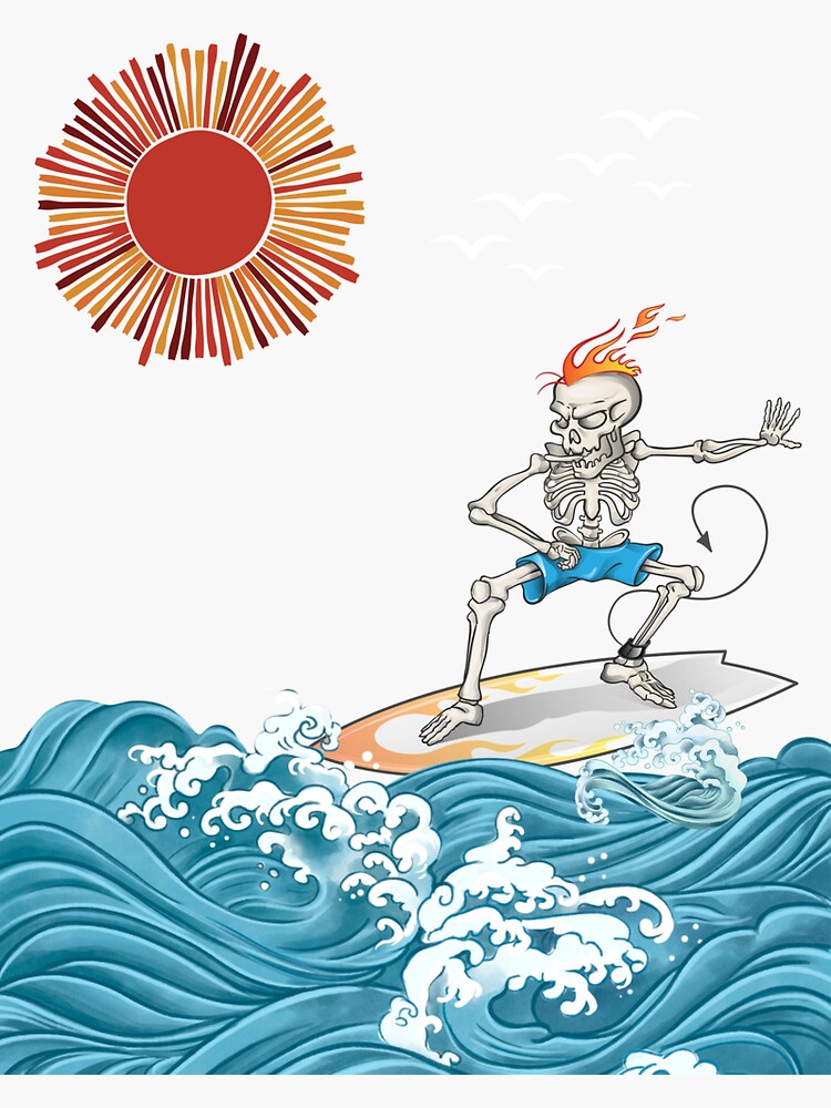 "Skeleton Surfing Cartoon Art " Sticker for Sale by TrendBubbles ...