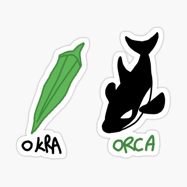 "Okra and Orca" Sticker for Sale by dinosaursforall | Redbubble