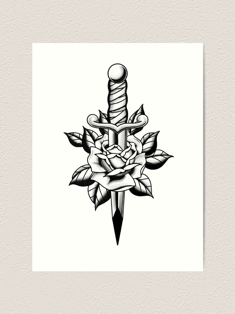"Black and white rose and dagger" Art Print for Sale by Elixerdesign ...