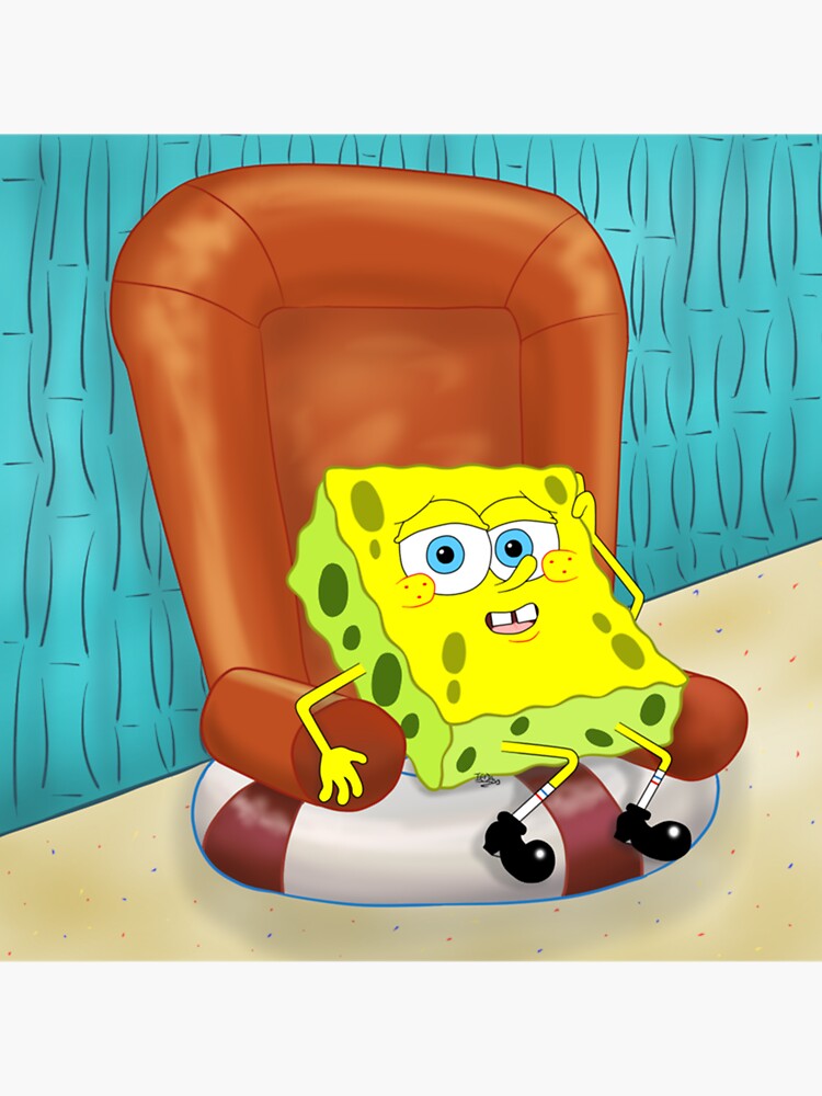 "SpongeBob on a chair" Sticker for Sale by lindamndma | Redbubble