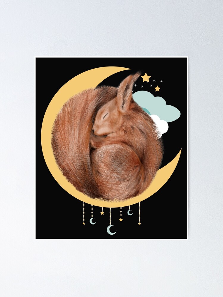 "Cute Watercolor Squirrel Sleeping On A Bright Moon " Poster for Sale ...