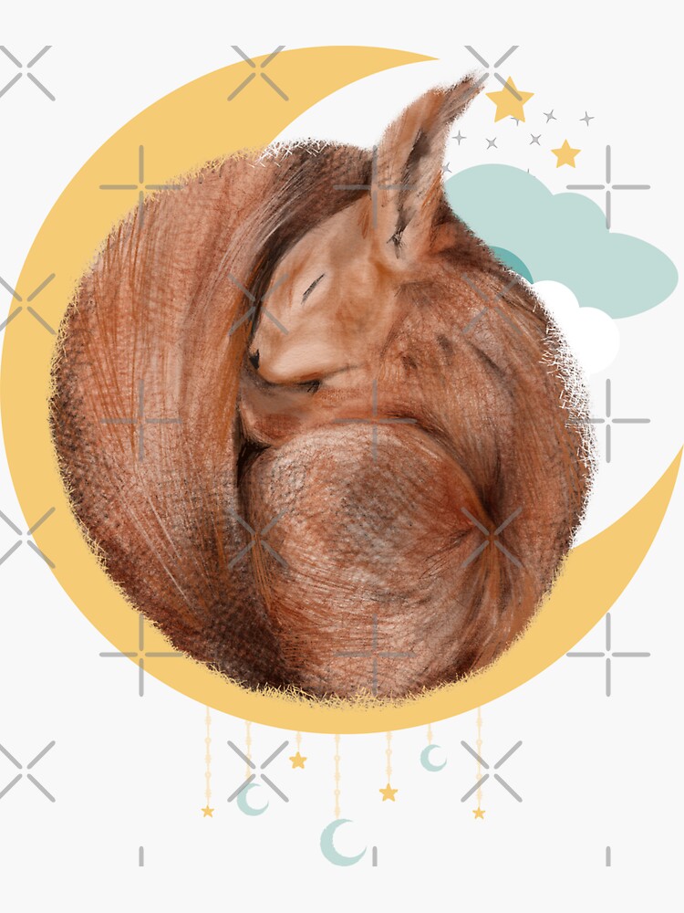 "Cute Watercolor Squirrel Sleeping On A Bright Moon " Sticker for Sale ...