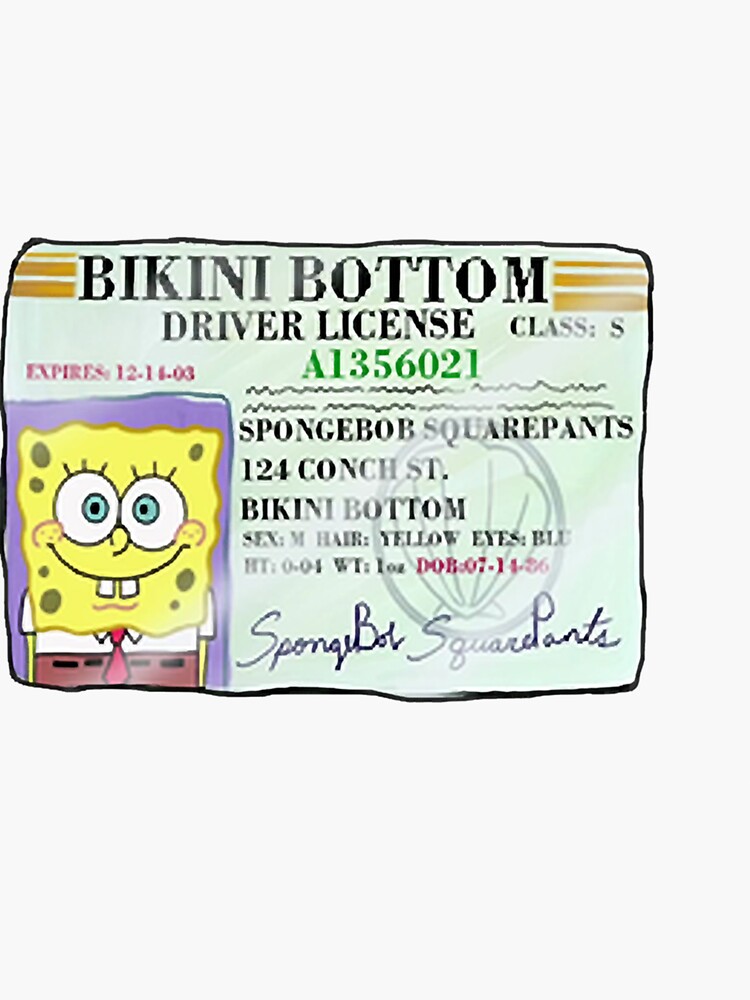 "Spongebob Squarepants Driver&s License T-Shirt E" Sticker for Sale by ...