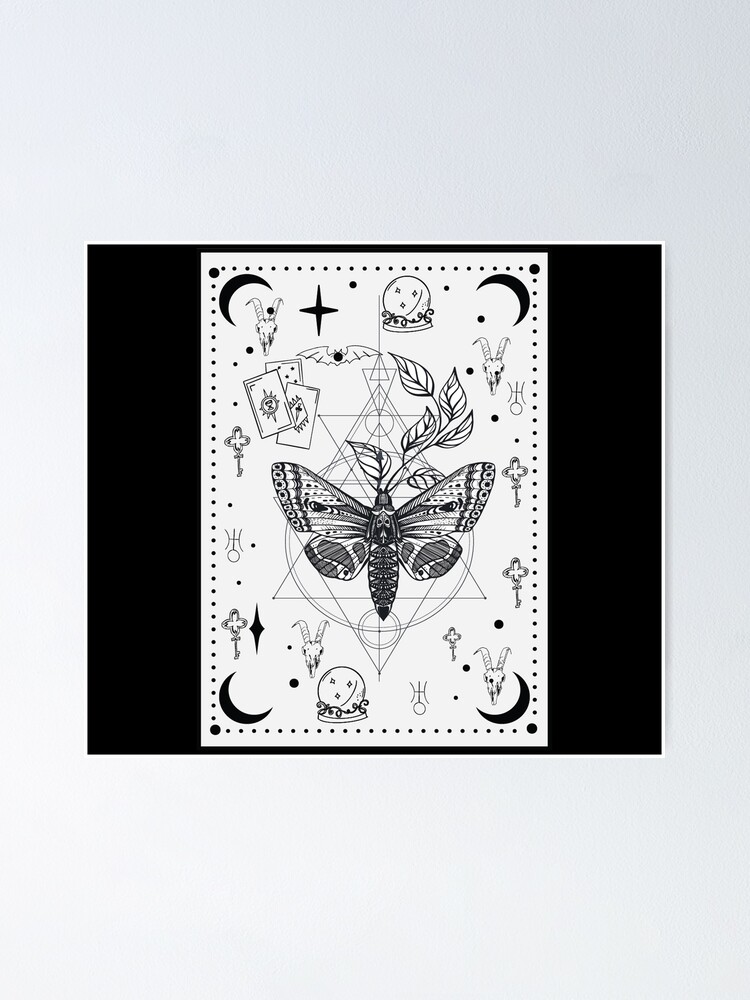 "Goth Death Moth Sacred Geometry - Moon Occult Dark Art Metal Gothic ...