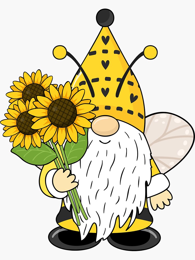 "Bee gnome sunflower" Sticker for Sale by happygreenshop | Redbubble