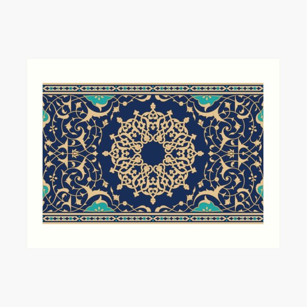 "Persian Arabesque Eslimi-Khataei Design - Golden, Turquoise and Navy ...