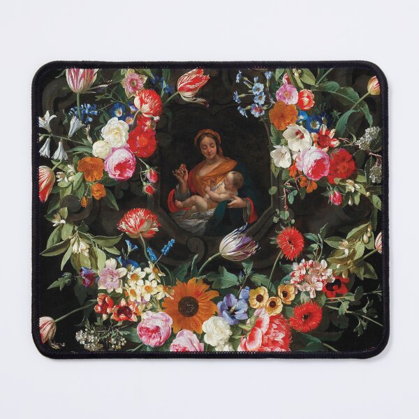 "A Floral Garland Around a Stone Cartouche Enclosing the Madonna and ...