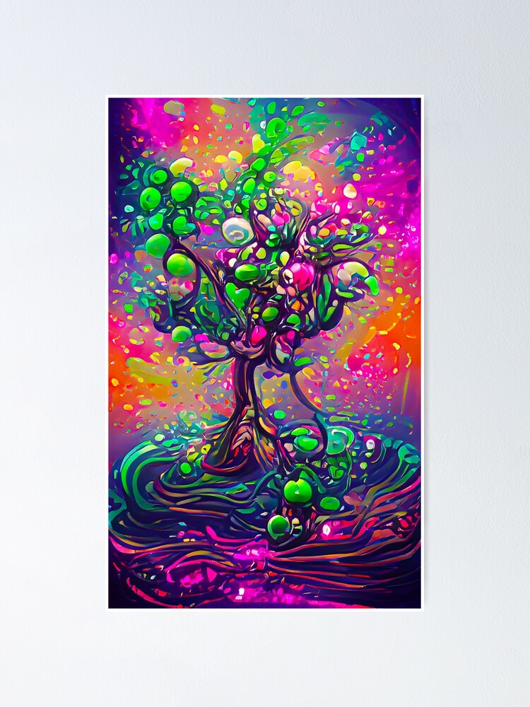 "AI ART - A Magical Apple Tree in a Psychedelic Paradise" Poster for ...