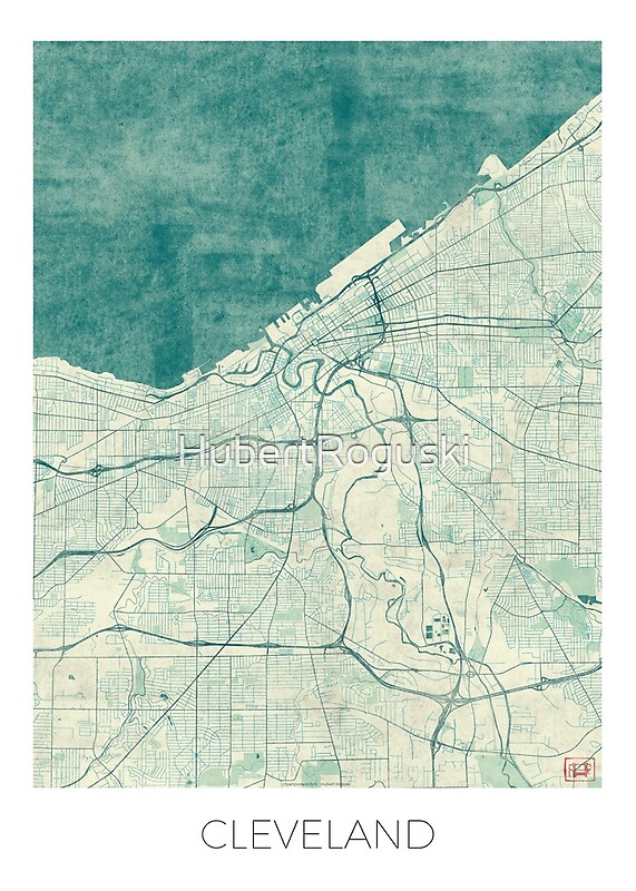 "Cleveland Map Blue Vintage" by HubertRoguski | Redbubble
