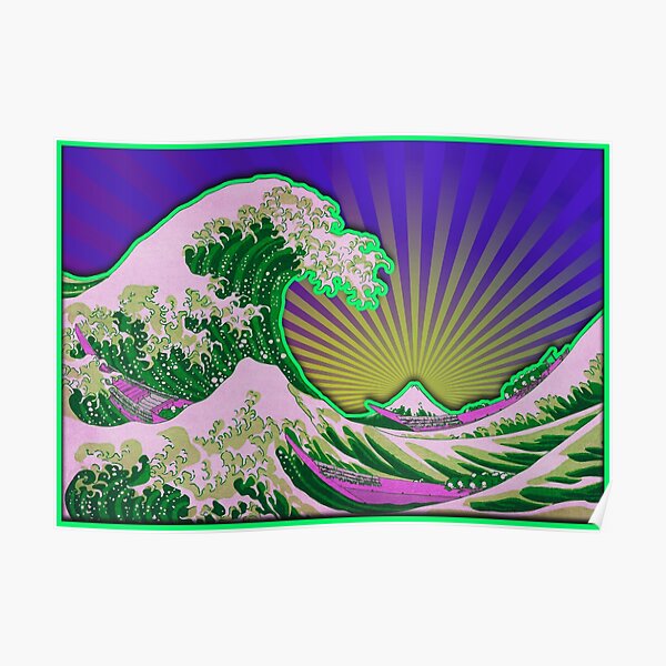 "Neon Green Great Wave off Kanagawa by Katsushika Hokusai" Poster for ...