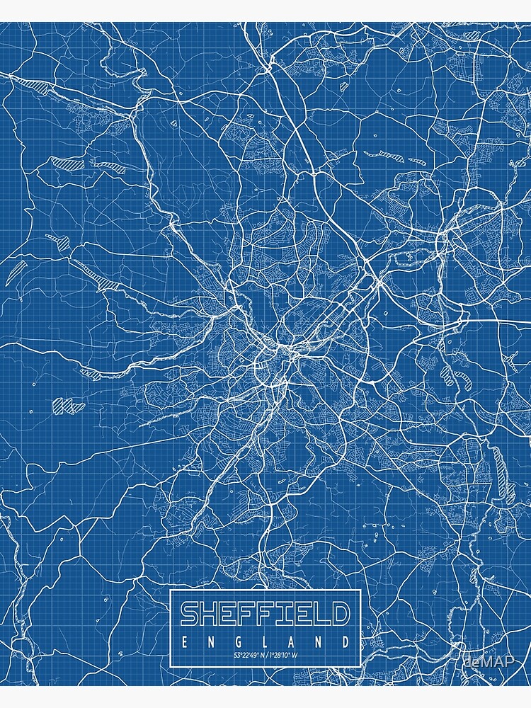 "Sheffield City Map of England - Blueprint" Poster for Sale by deMAP ...