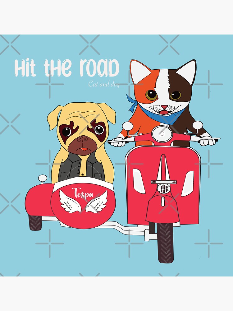 "CAT AND DOG HIT THE ROAD" Sticker for Sale by JK-bull | Redbubble