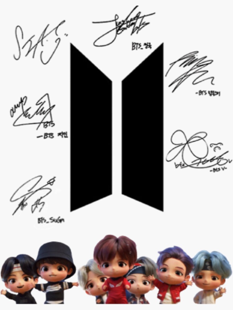 "BTS Logo and Signatures" Sticker for Sale by AllandEveryone | Redbubble