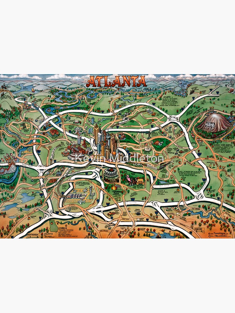 Atlanta Georgia Cartoon Map Premium Matte Vertical Poster sold by Ashly ...