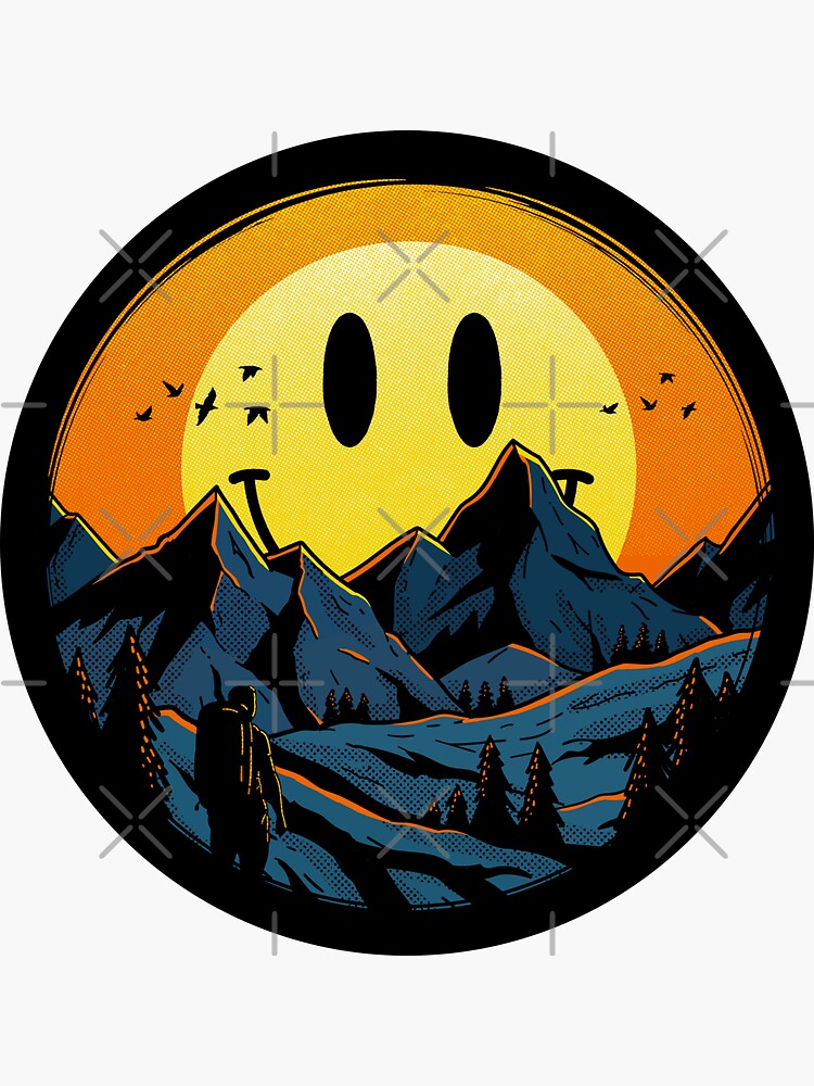"Here Comes the Sun Smiley Mountainscape" Sticker for Sale by Gamma-Ray ...