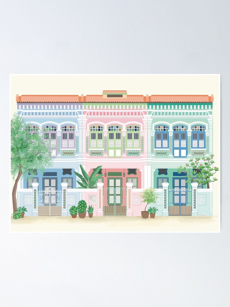 "Peranakan Shophouses in Singapore" Poster for Sale by Tulipions ...