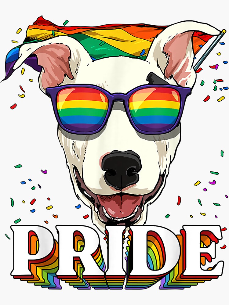 "LGBT Bull Terrier Gay Pride LGBTQ Rainbow Flag Sunglasses" Sticker for ...