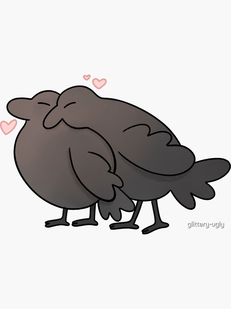 "cuddling crows " Sticker for Sale by glittery-ugly | Redbubble