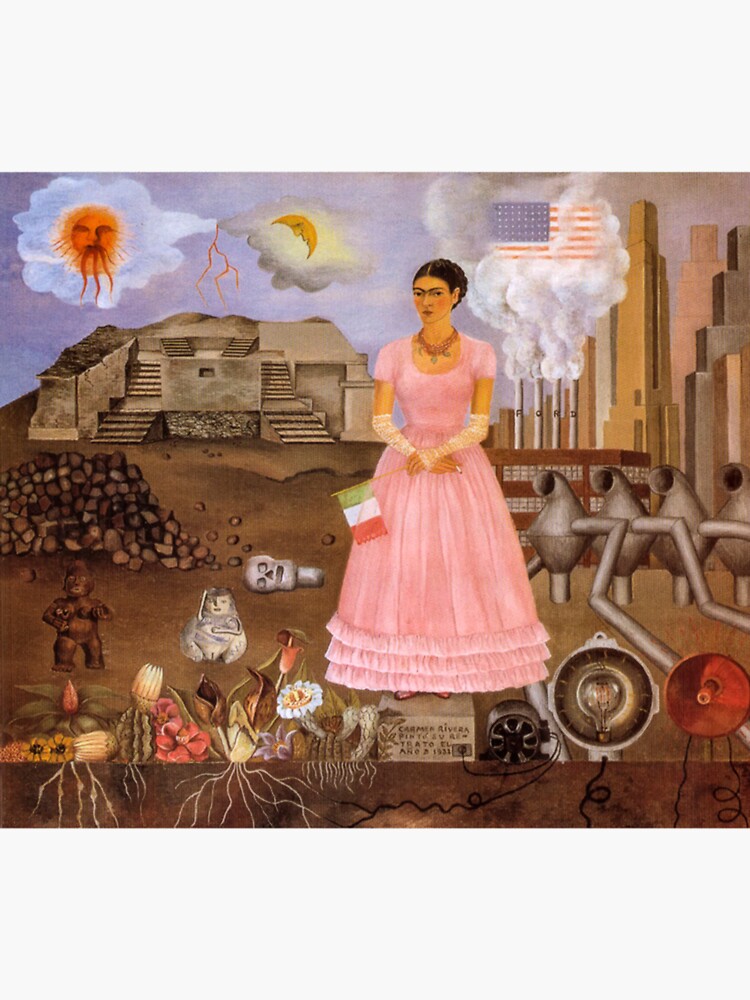 Pegatina «Autorretrato de Frida Kahlo en la Línea Fronteriza entre ...